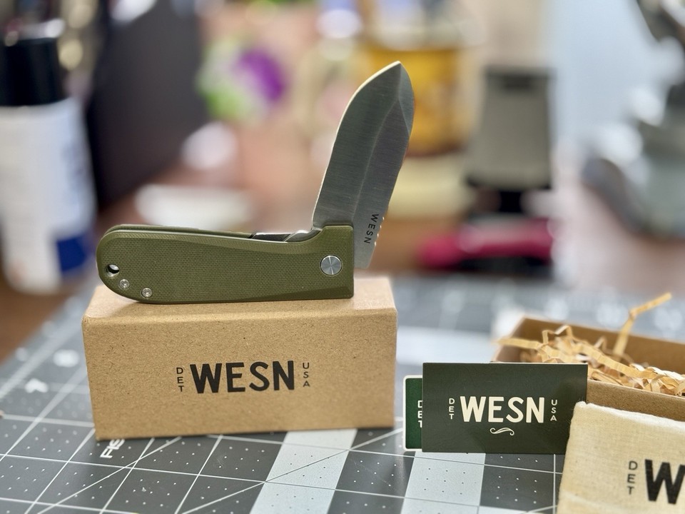 WESN Allman 2.8" Folding Pocket Knife Green G10 Scales, S35VN, USA-Made ...