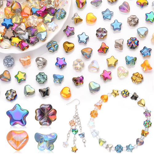 200PCS 8MM Bedazzling Irisedent Glass Beads,Star Heart Butterfly Flower ...