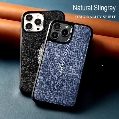 Genuine Stingray Leather Case For iPhone 17 16 Pro Max 15 Pearl Fish ...