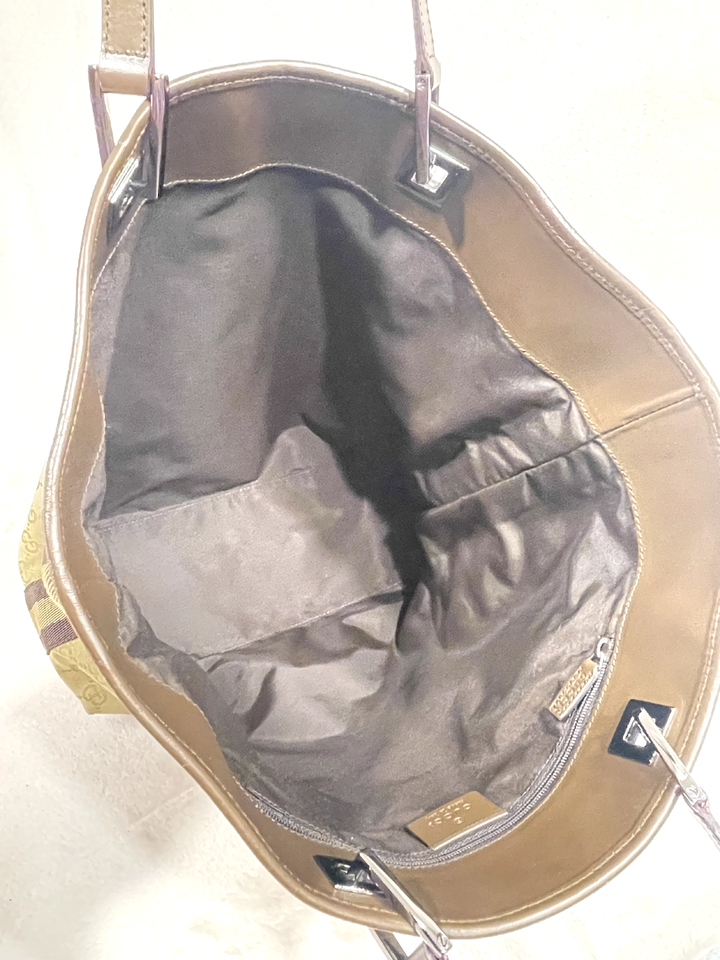Authentic GUCCI Shoulder Hand Tote Bag Sherry GG Canvas Leather Rank A ...