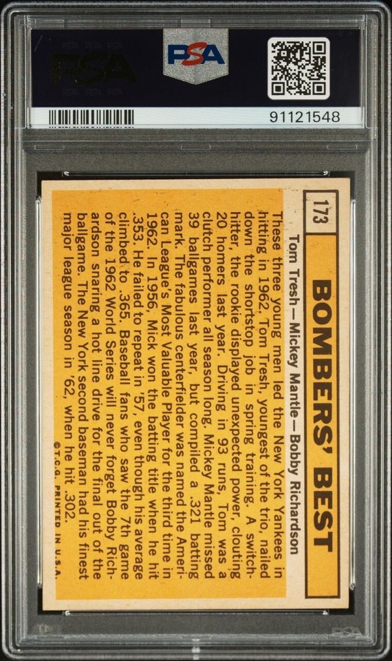 1963 Topps #173 MICKEY MANTLE HOF Bombers' Best Tresh Richardson ...