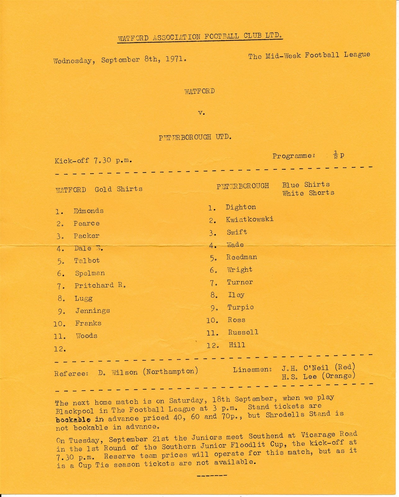 Watford Reserves v Peterborough United (London Midweek League 08.09 ...
