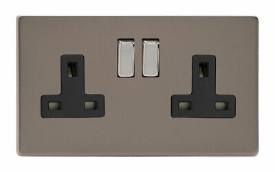 Varilight XDR5BS Screwless Pewter 2 Gang Double 13A Switched Plug ...