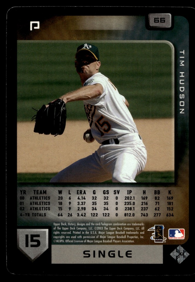 2003 Upper Deck Victory Tim Hudson #66 Oakland Athletics Baseball Card ...
