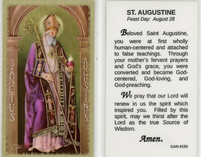 Saint Augustine with prayer to St Augustine - LAMINATED Holy Card ...