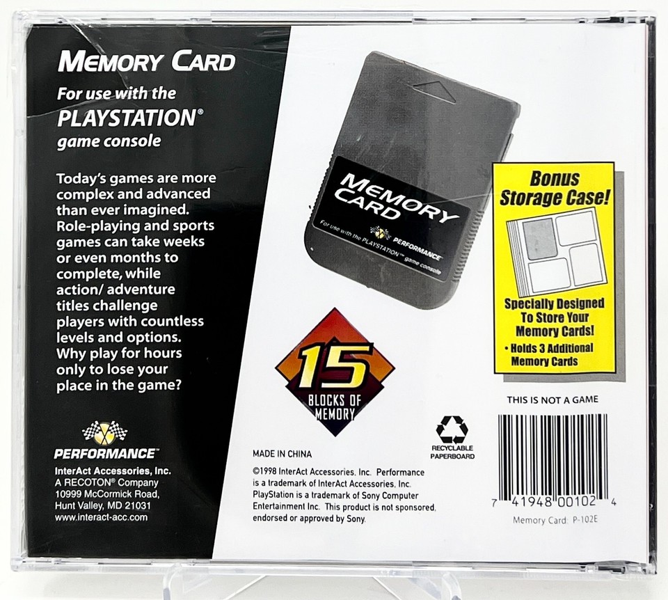 PlayStation 1 Performance Gray Memory Card with Storage Case SEALED SHRINK DMG | eBay