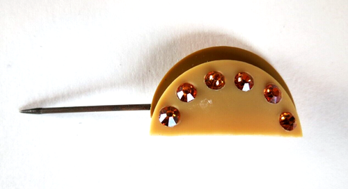 Vtg Art Deco Stick Pin Half Moon Shape w Amber Orange Rhinestones | eBay