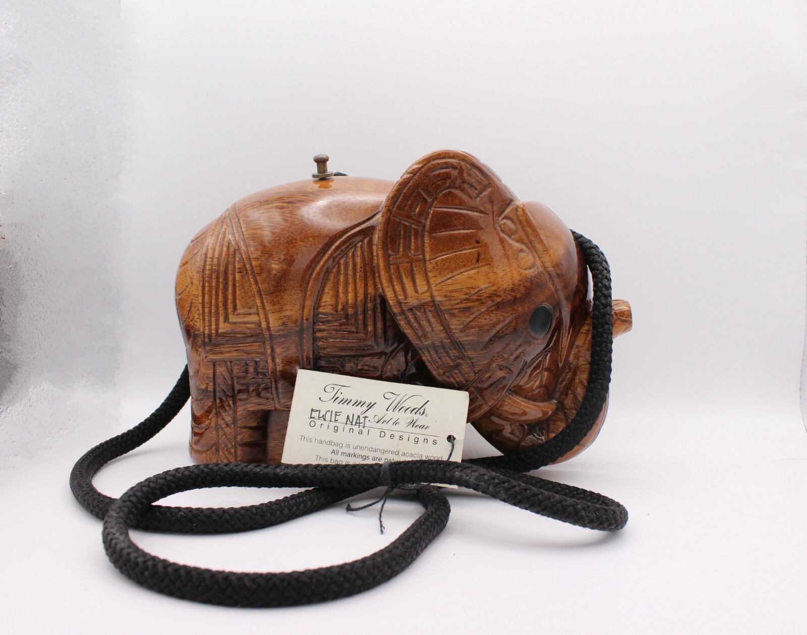 TIMMY WOODS ELEPHANT COLLECTIBLE ORIGINAL DESIGNS ARACIA WOODEN HANDBAG ...