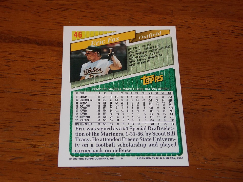 BASEBALL CARD 1993 TOPPS GOLD ERIC FOX #46 | eBay