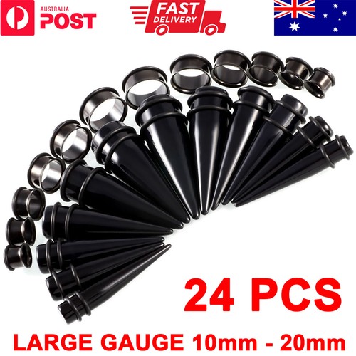 24PCS Large Gauge 10-20mm Ear Hole Stretching Kit Plug Tunnel Set Taper ...