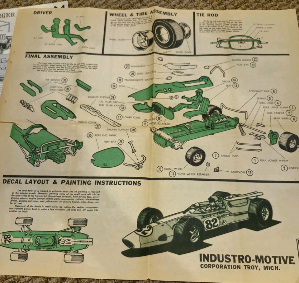 Lot/6 Vintage 1960's Model Car Kit Instructions AMT IMC FORD LOTUS INDY ...