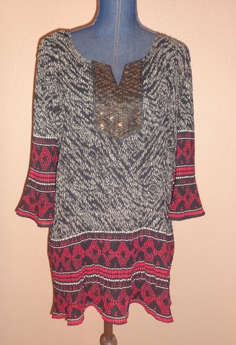 Catherines Multi Colored Crinkle Bugle Beaded Tunic Top Size 2XWP 22 ...
