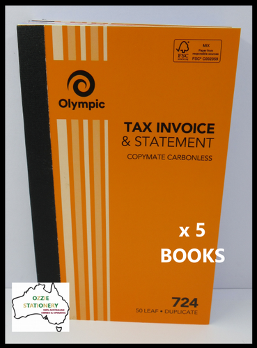 5 x Olympic Tax Invoice & Statement Book 724 Carbonless 50 Leaf ...