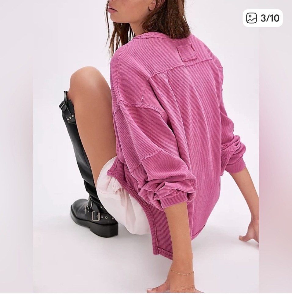 New Free People We The Free Total Eclipse Oversized Tunic Shirt Top pink L | eBay