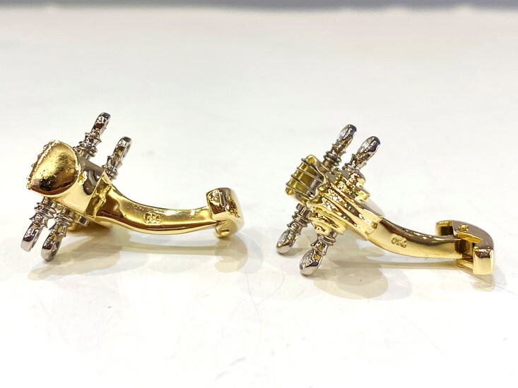 18KW-Yellow Gold Deakin & Francis Set of Violin/Chelo Head Cufflinks ...