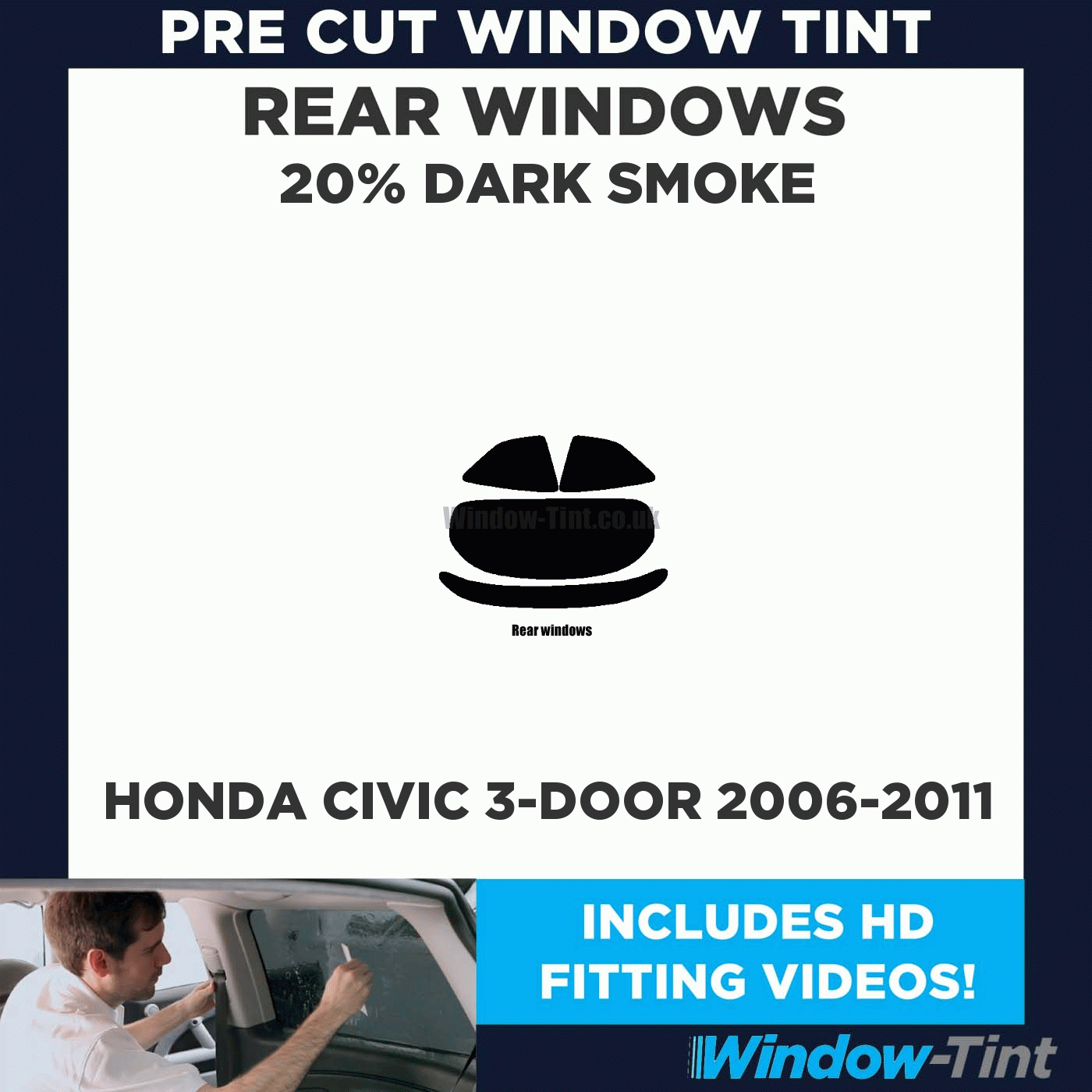 For Honda Civic 3-door Hatchback 2006-11 Pre Cut Window Tint Kit 20% ...