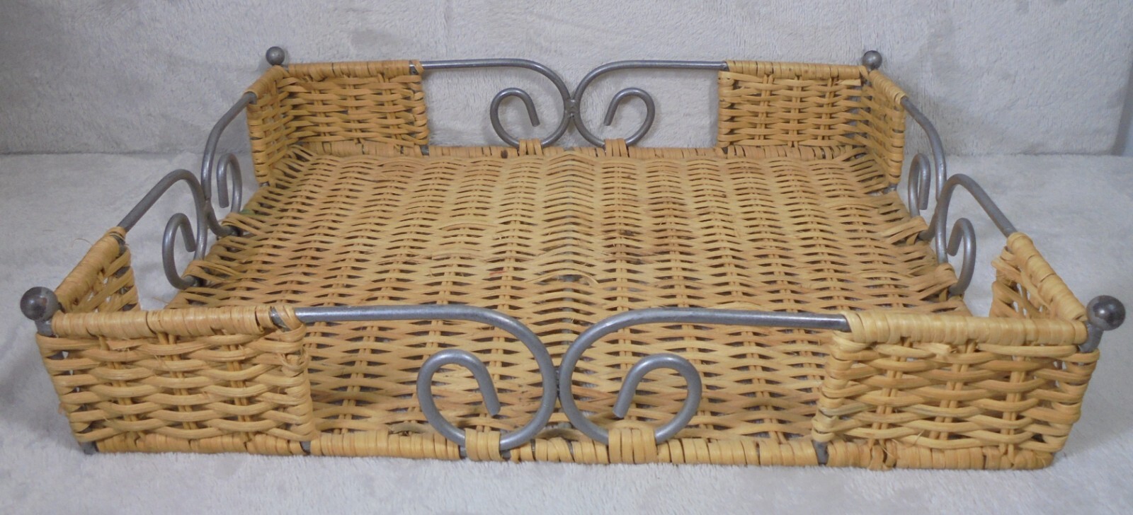 Rattan Wicker and Wrought Iron Metal Letter Mail Stationery Tray Box ...
