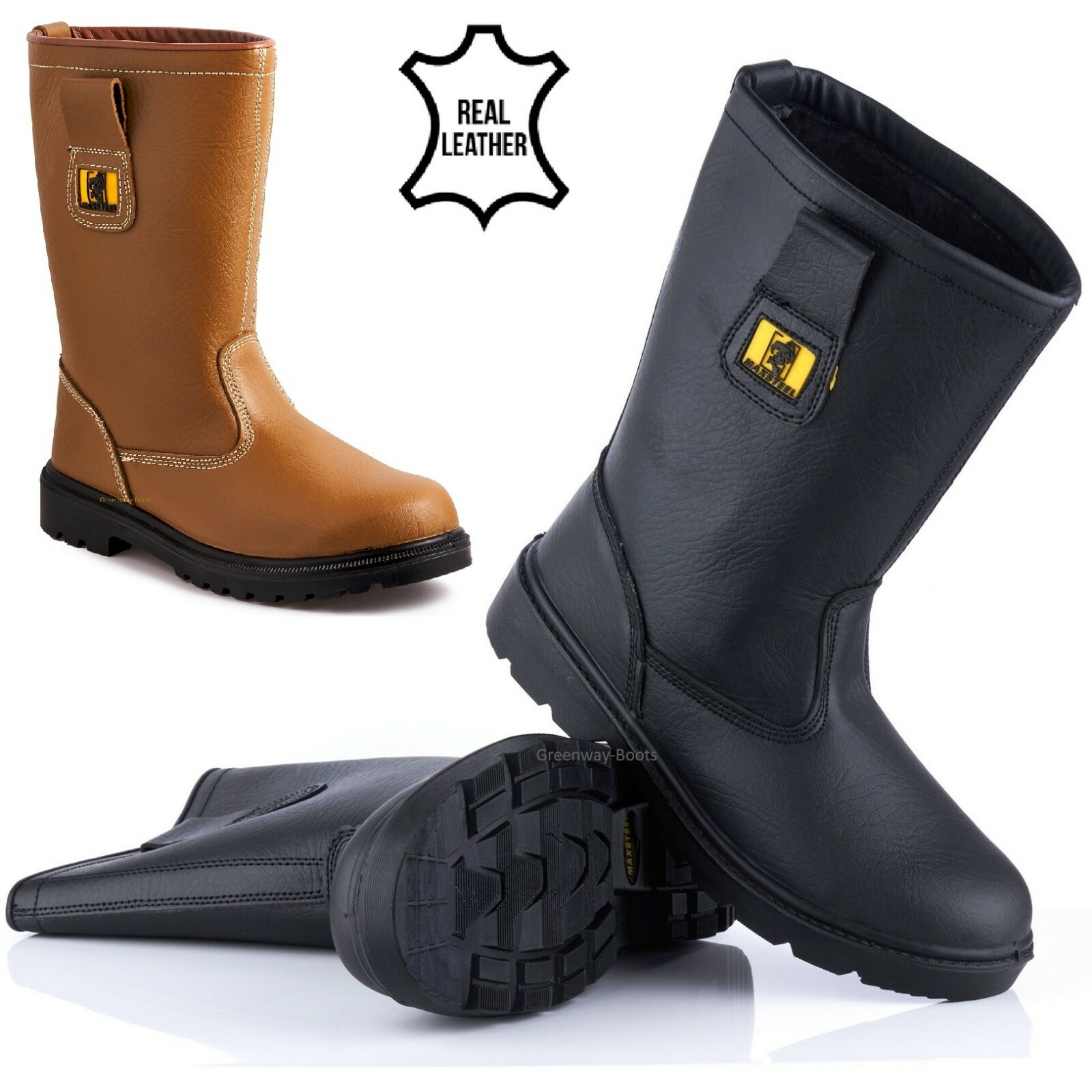 MENS LEATHER RIGGER SAFETY STEEL TOE CAP BOOTS LINED WORK SHOES WELLIES ...