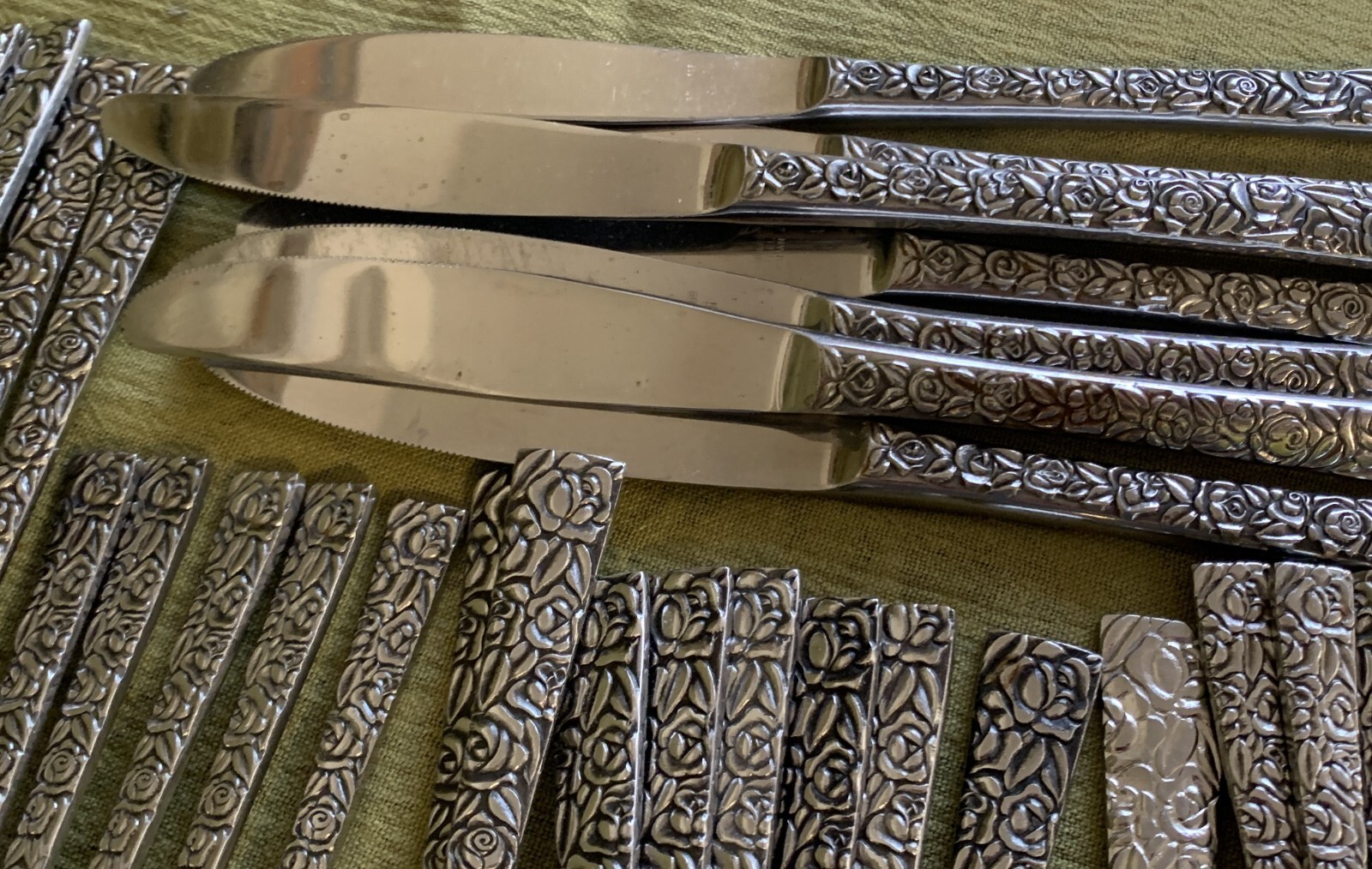 Outstanding Vintage SET (40 Pcs.) Stainless Flatware Embossed ROSE ...