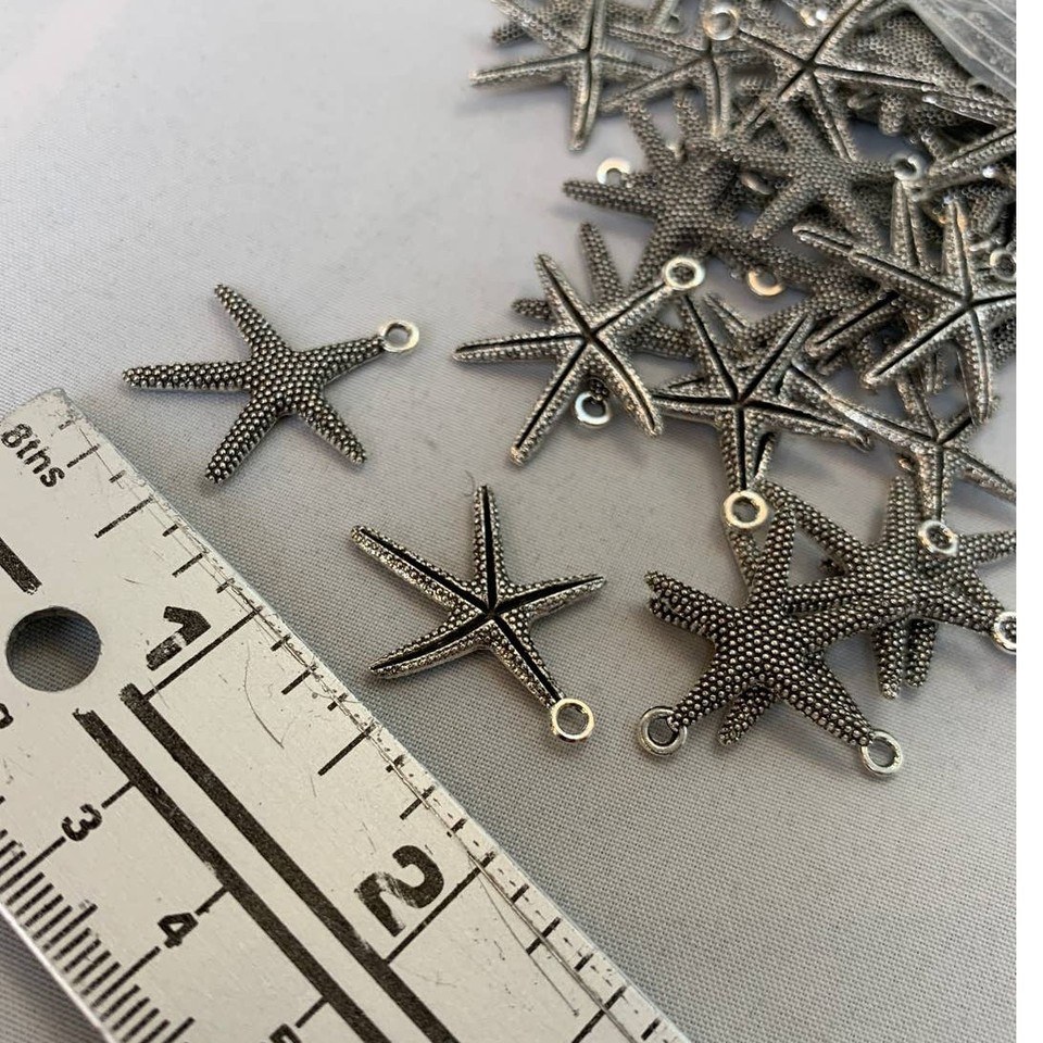 New 1 Dozen Silver Starfish Charms Pendants w Necklace Loops Jewelry ...