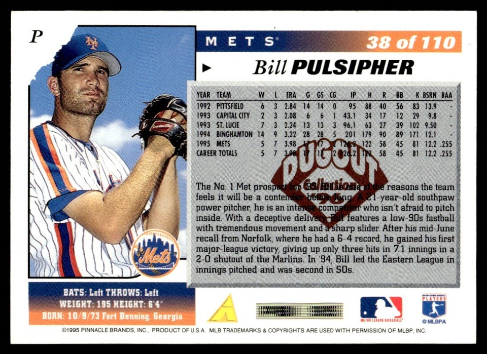 1996 Score Dugout Collection Bill Pulsipher New York Mets #38 | eBay