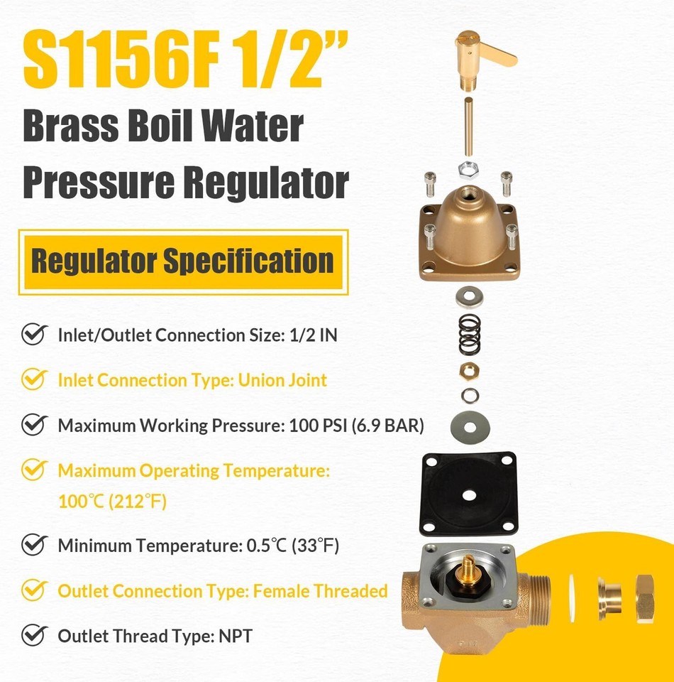 for Watts 1156F, B1156F, S1156F 1/2 inch Feed Water Pressure Regulator ...