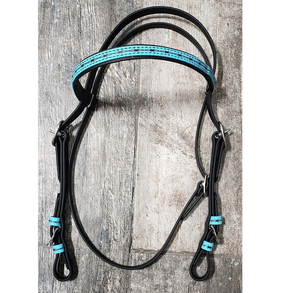 New western Black Beta Biothane Buckle Browband w/Baby blue overlay/Barbwire | eBay