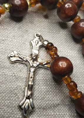 Vintage Rosary wood beads Crucifix Catholic G65 | eBay