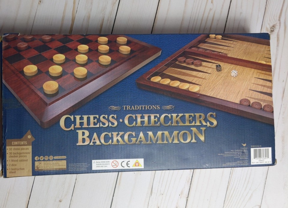 Cardinal Wooden Chess Checkers Backgammon Three Game Wooden Set New | eBay