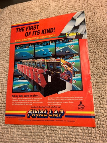 11- 8.5'' Final Lap Atari arcade video game AD FLYER | eBay