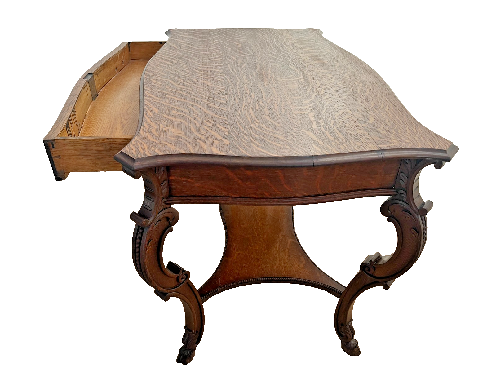 Victorian French Desk, Ram Hoof Leg Feet, Quarter Sawed Tiger Oak ...
