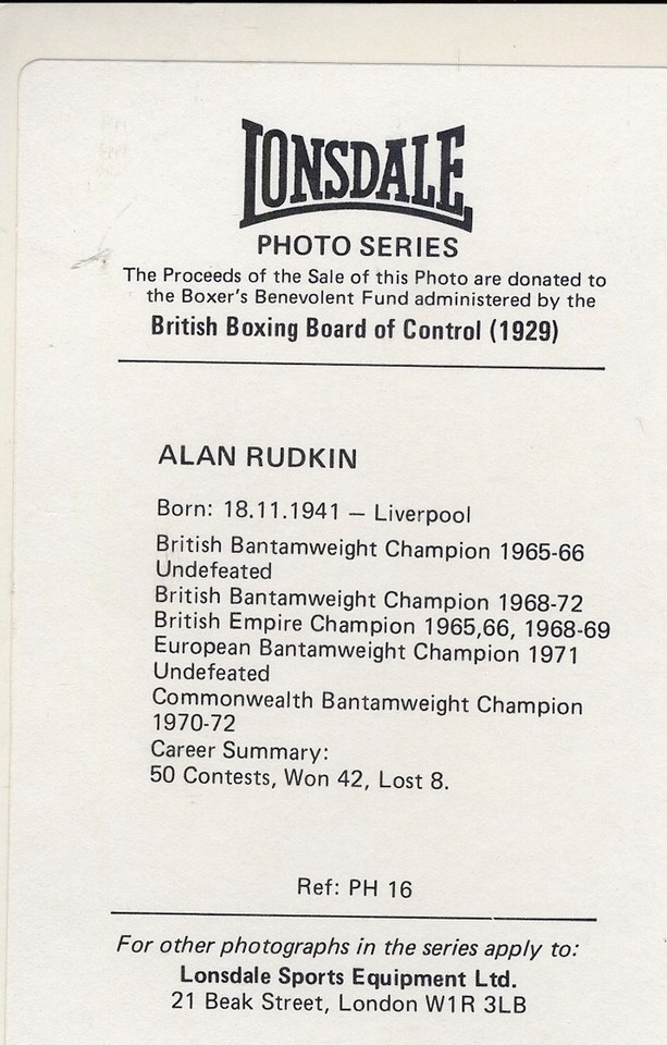Signed.Autographed Lonsdale Series Boxing Photo.Boxer "Alan Rudkin".#F1 ...