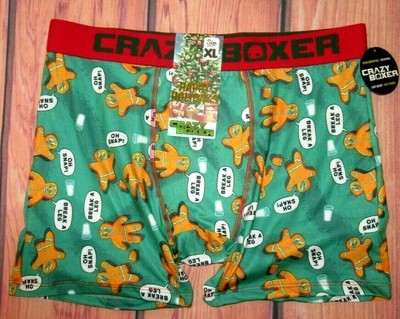 MENS CRAZY BOXER CHRISTMAS GINGERBREAD COOKIE GREEN BOXER BRIEF SIZE XL ...