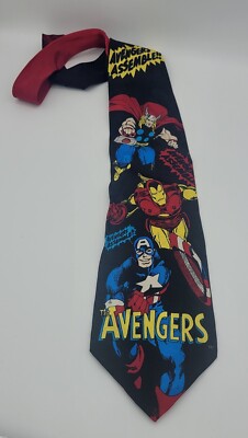 VTG Marvel Avengers Comics Red White Blue Silk Tie Necktie avengers ...