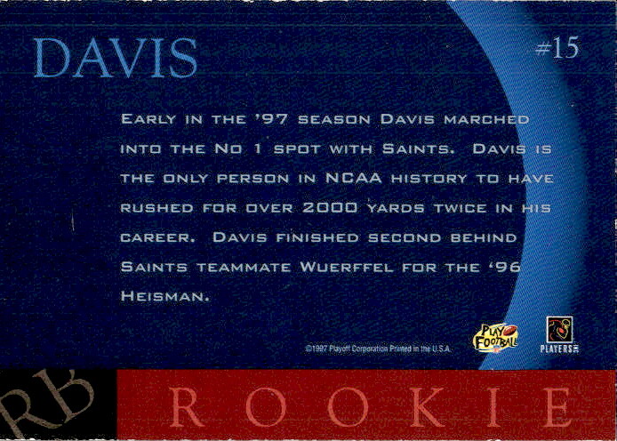 1997 Playoff Zone Troy Davis Rookies 15 New Orleans Saints | eBay