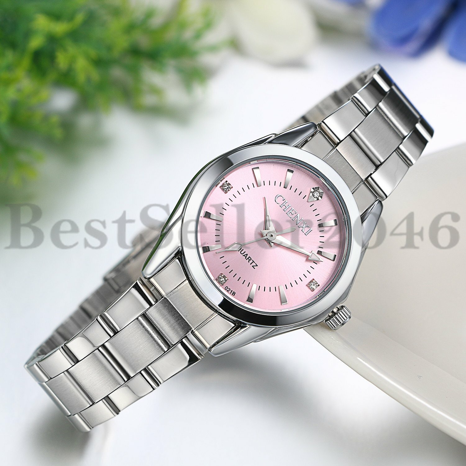 Women Ladies Pink Dial Dress Watches Waterproof Steel Band Analog ...