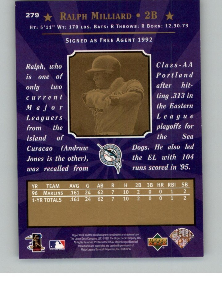 1997 Upper Deck Ralph Milliard 279 Florida Marlins | eBay