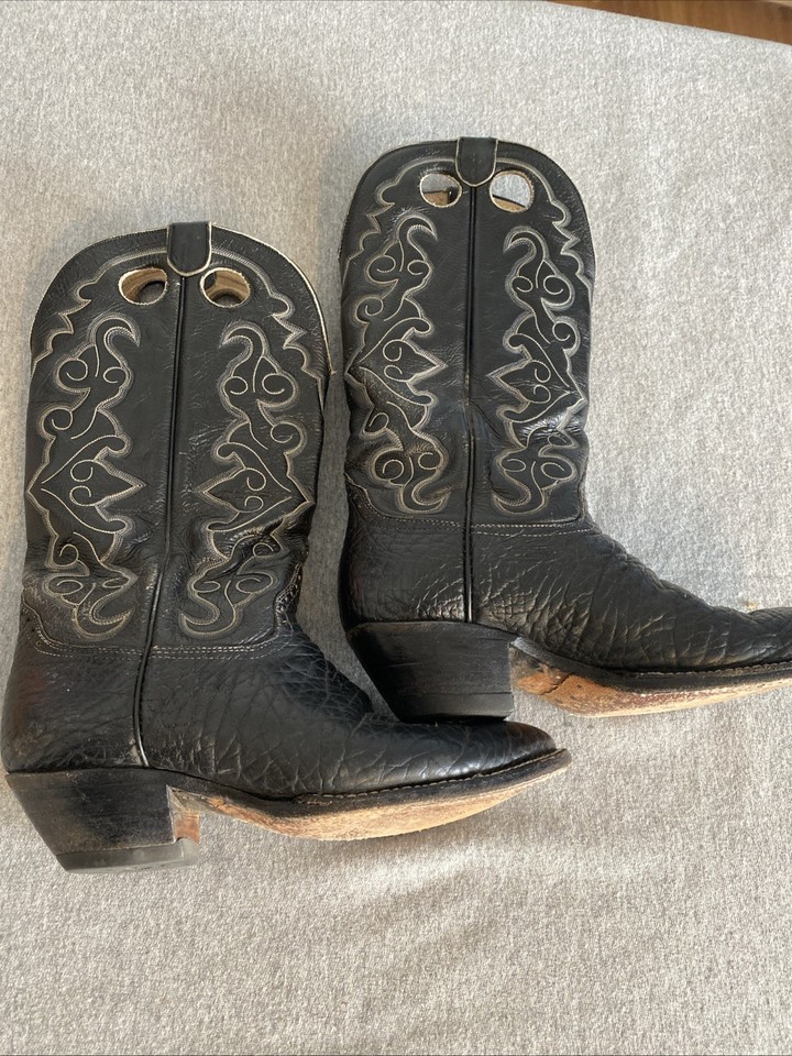 Men's Hondo Black Bull Hide Buckaroo Boots Size 11D Cowboy Western | eBay