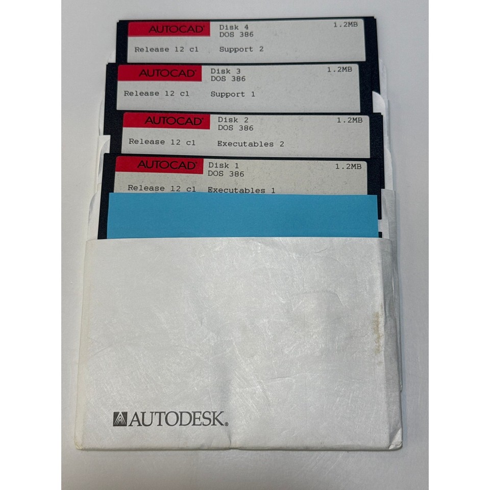AUTODESK AUTOCAD Release 12 C1- Floppy Disk-12 Disk Set w/Serial Number ...