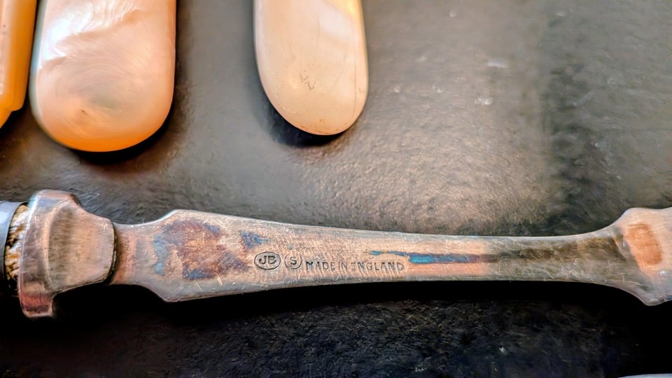 Antique MOP Mother Of Pearl Silverware Spoons Forks Knives Serving Set ...