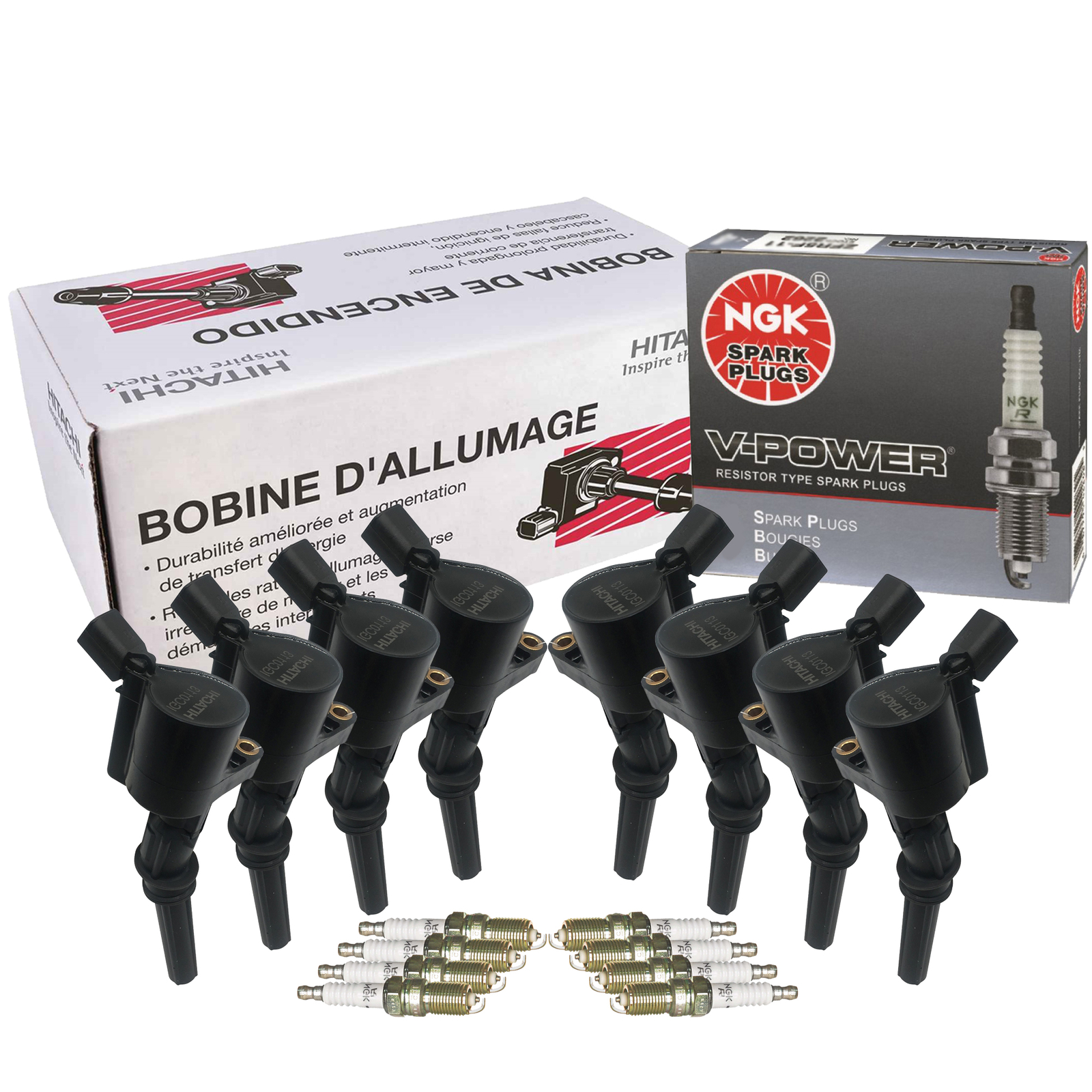 Hitachi 8 Ignition Coils & NGK 8 VPower Spark Plugs Kit For Ford ...