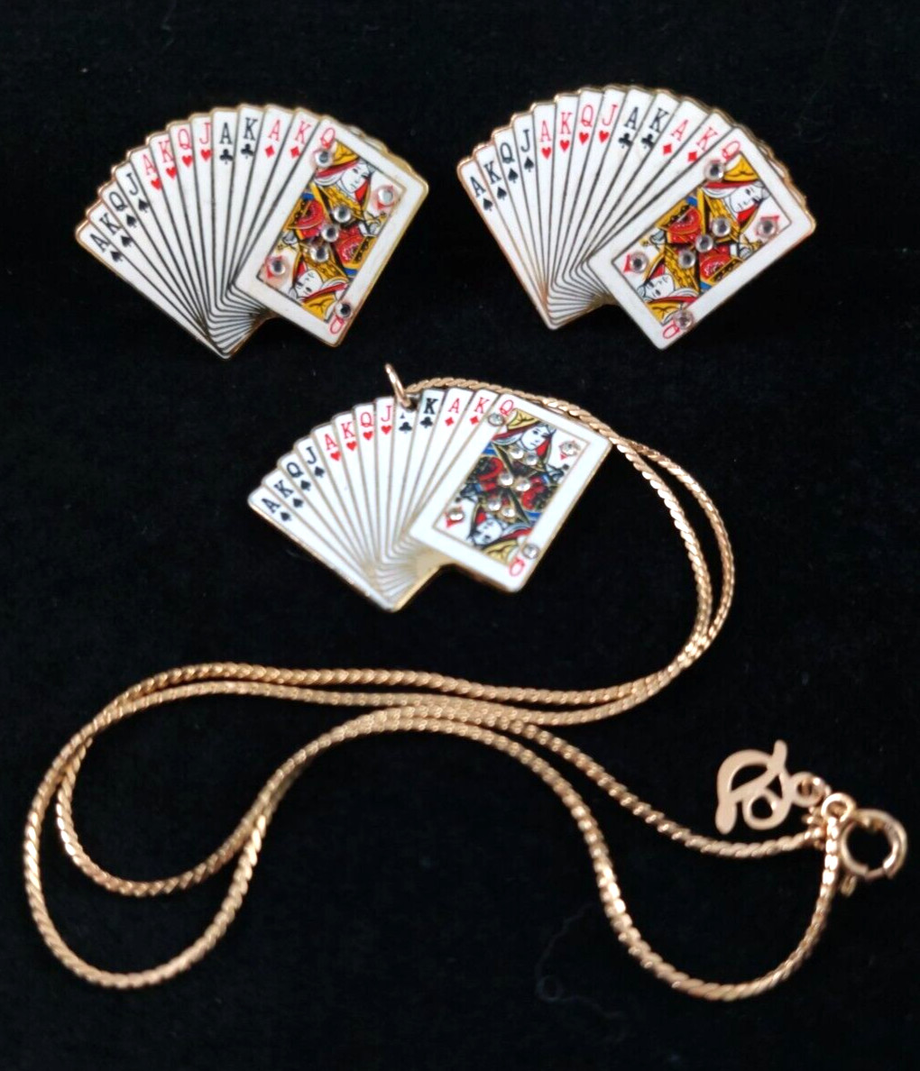 Vintage Queen of Diamonds Playing Card Earring & Neck… - Gem