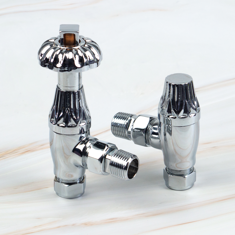 Traditional Westminster Thermostatic TRV Angled Radiator Rad Valves 1/2 ...