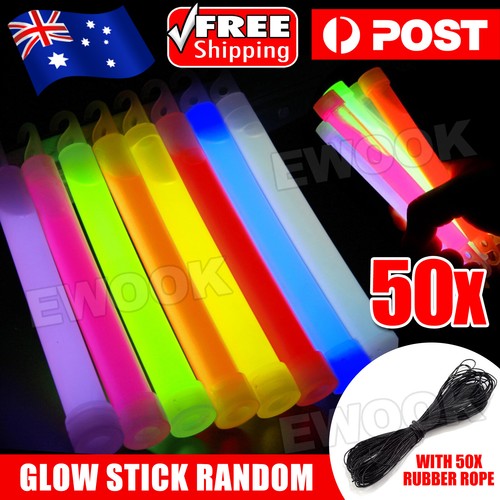 50X 6 INCH MIXED GLOW STICKS W/LANYARD BULK PARTY RAVE LIGHT DISCO GLOW ...