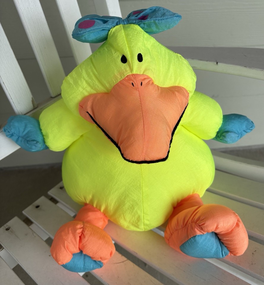 1990 Stuffins Lumpy's Gang Yellow Neon Duck Stuffed Animal Nylon Plush ...