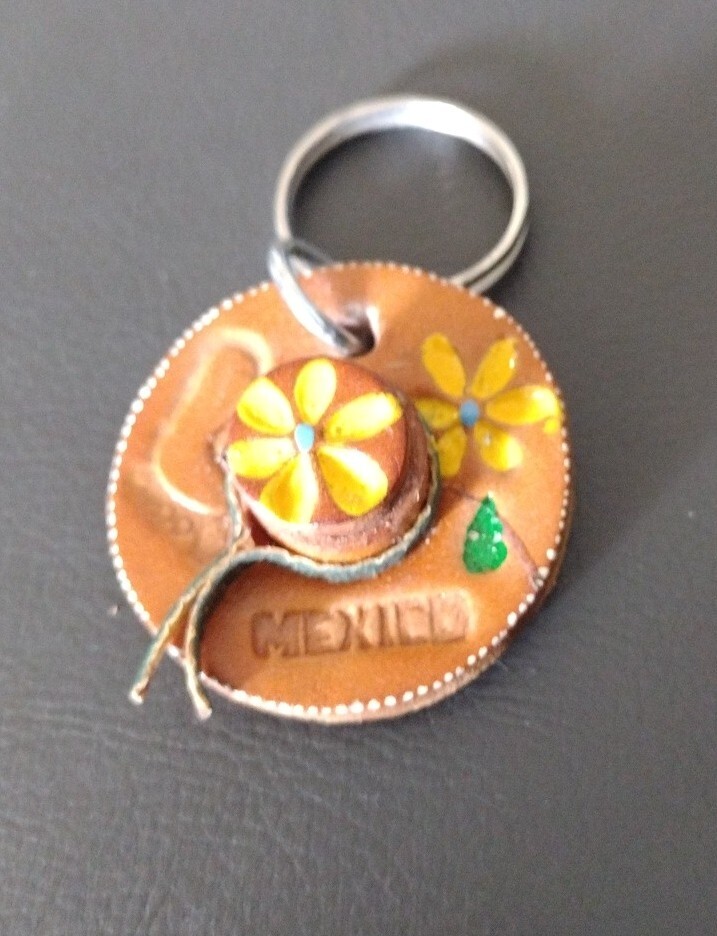 Vintage Mexican Leather Sombrero Hat Yellow Flower Keychain | eBay