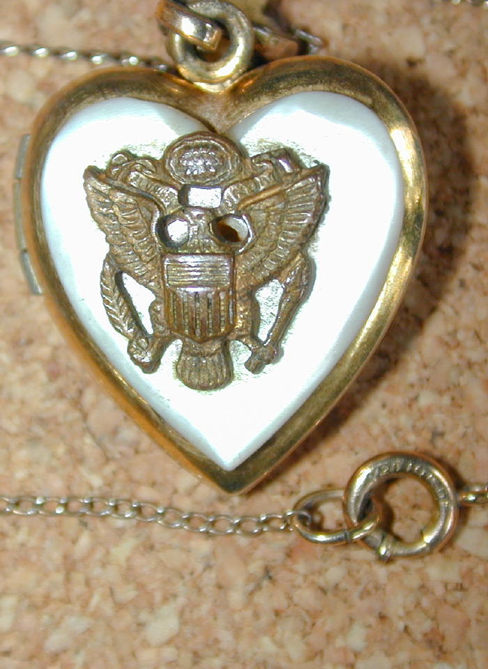 Vintage Army Locket Necklace w/ Chain Mother of Pearl… - Gem