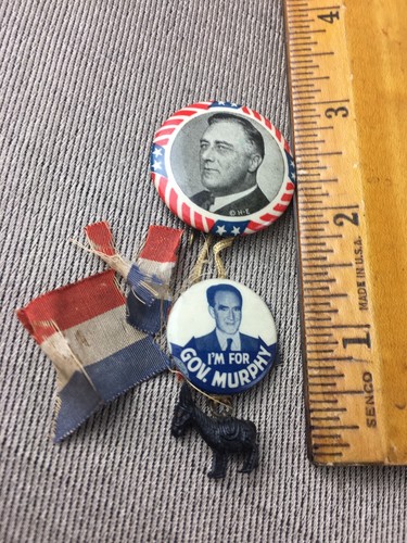 1932 FRANKLIN D ROOSEVELT FDR PRESIDENT campaign pin w/ Murphy Pin ...