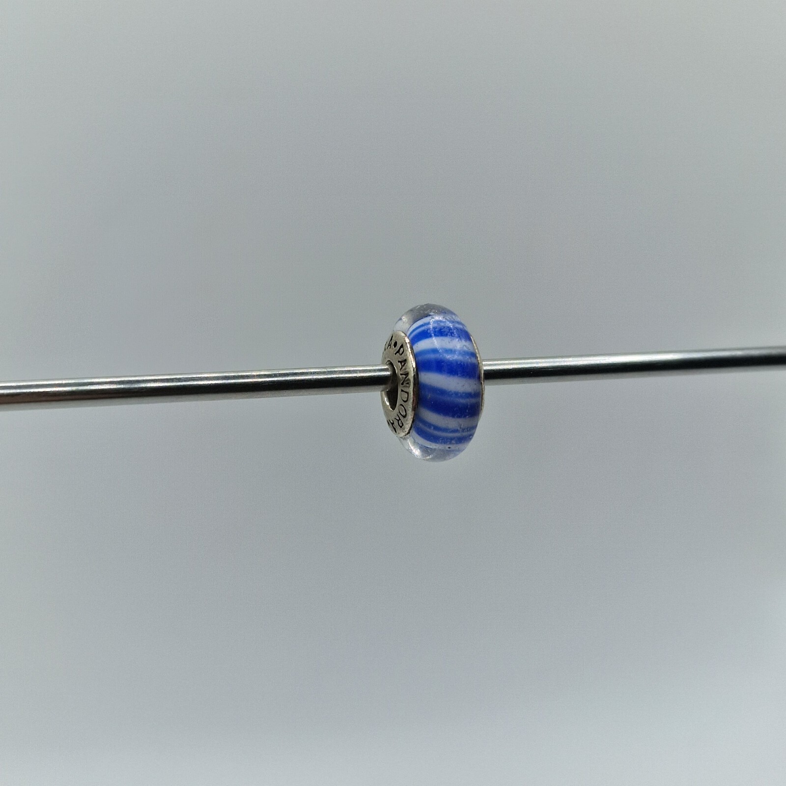 Genuine Pandora Blue Candy Stripes Murano Glass Charm… - Gem