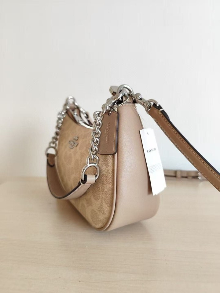 NWT Coach Teri Shoulder Bag In Signature Canvas in Sand/Taupe CV933 | eBay